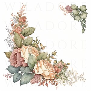 10 Watercolor Rose Flower Border Art, Corner, Roses Flowers, Floral ...