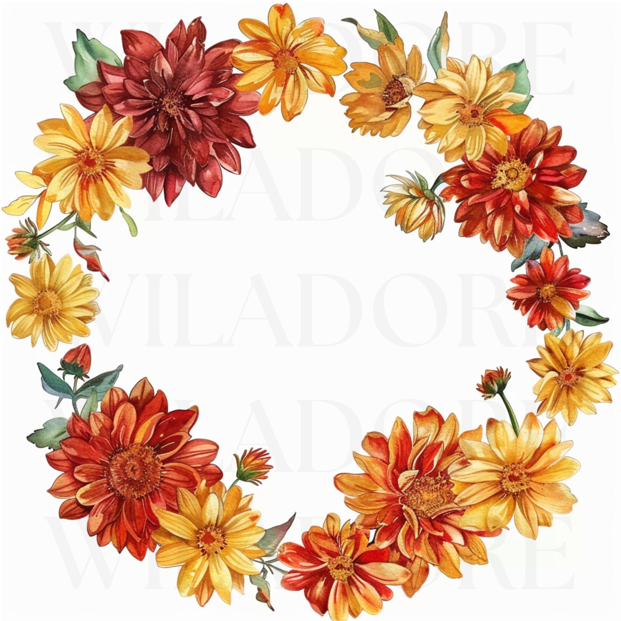 10 Watercolor Chrysanthemum Flower Wreath Borders, Fall Autumn Flowers ...