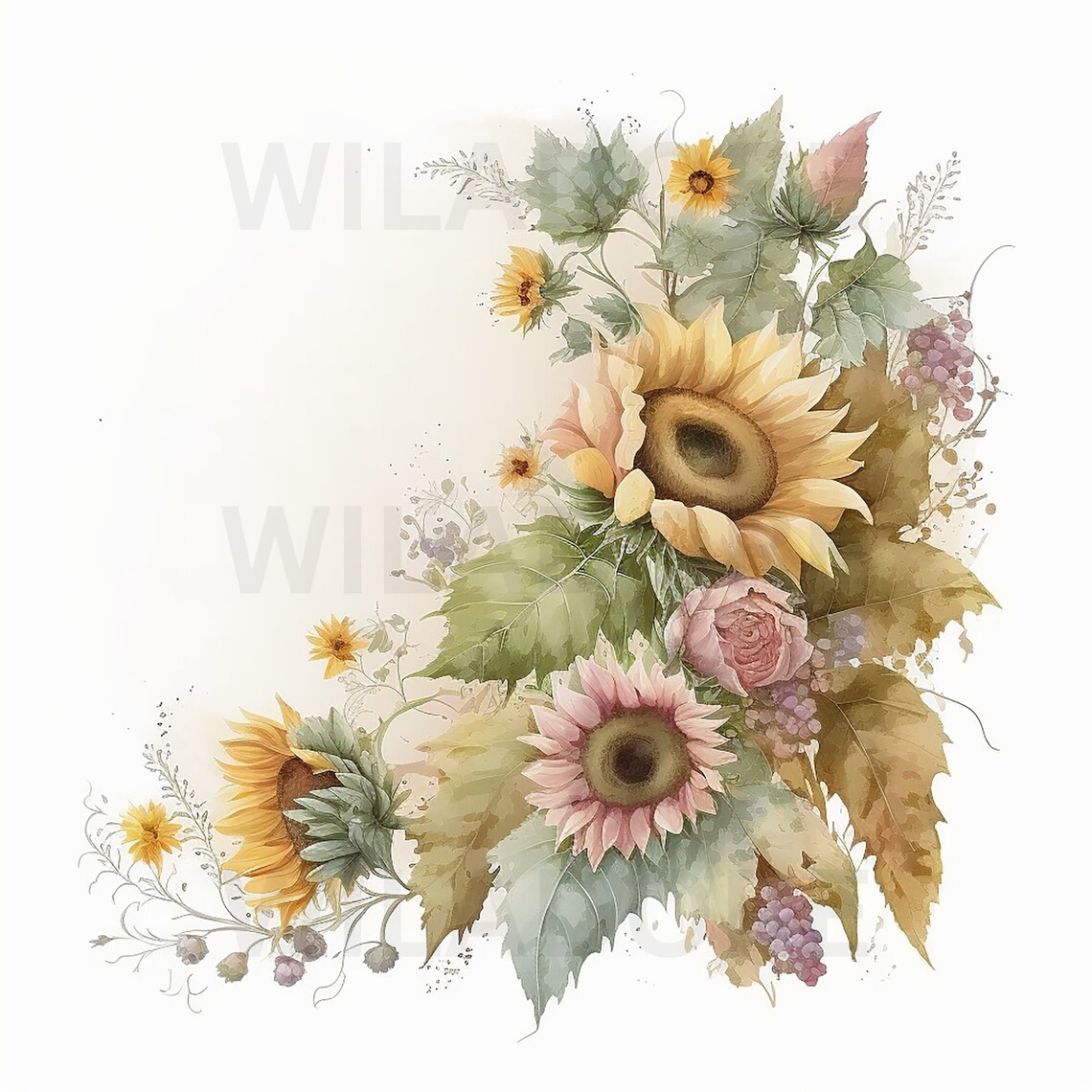 10 Watercolor Sunflower Picture Frame Corner Border Floral Clipart ...