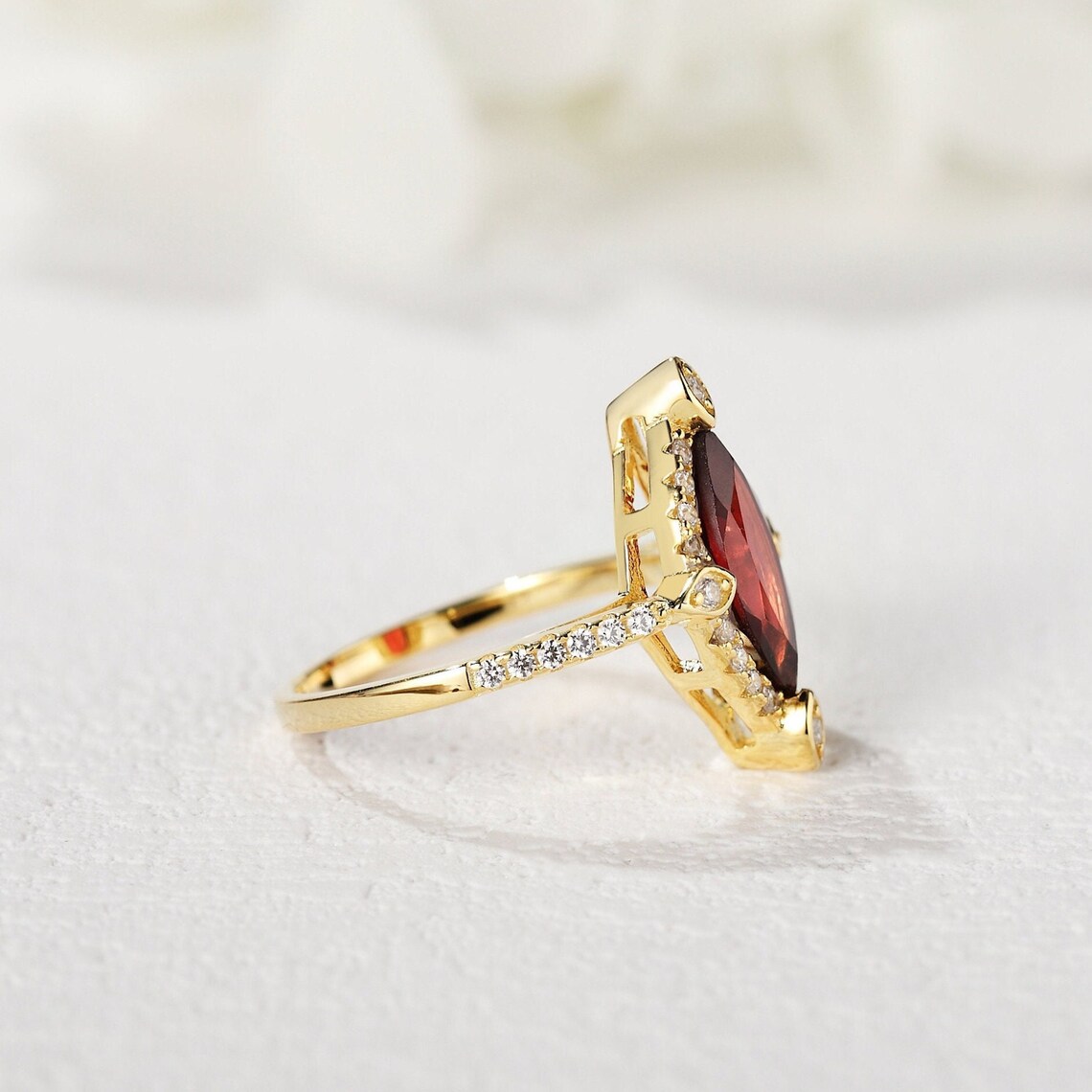 Garnet Engagement Ring, Marquise Cut Garnet Promise Ring， Unique ...