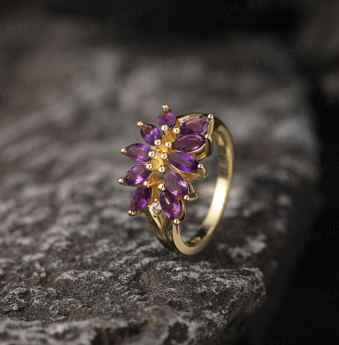 Nature Inspired Amethyst Ring, Nature Amethyst Wedding Ring, Unique ...