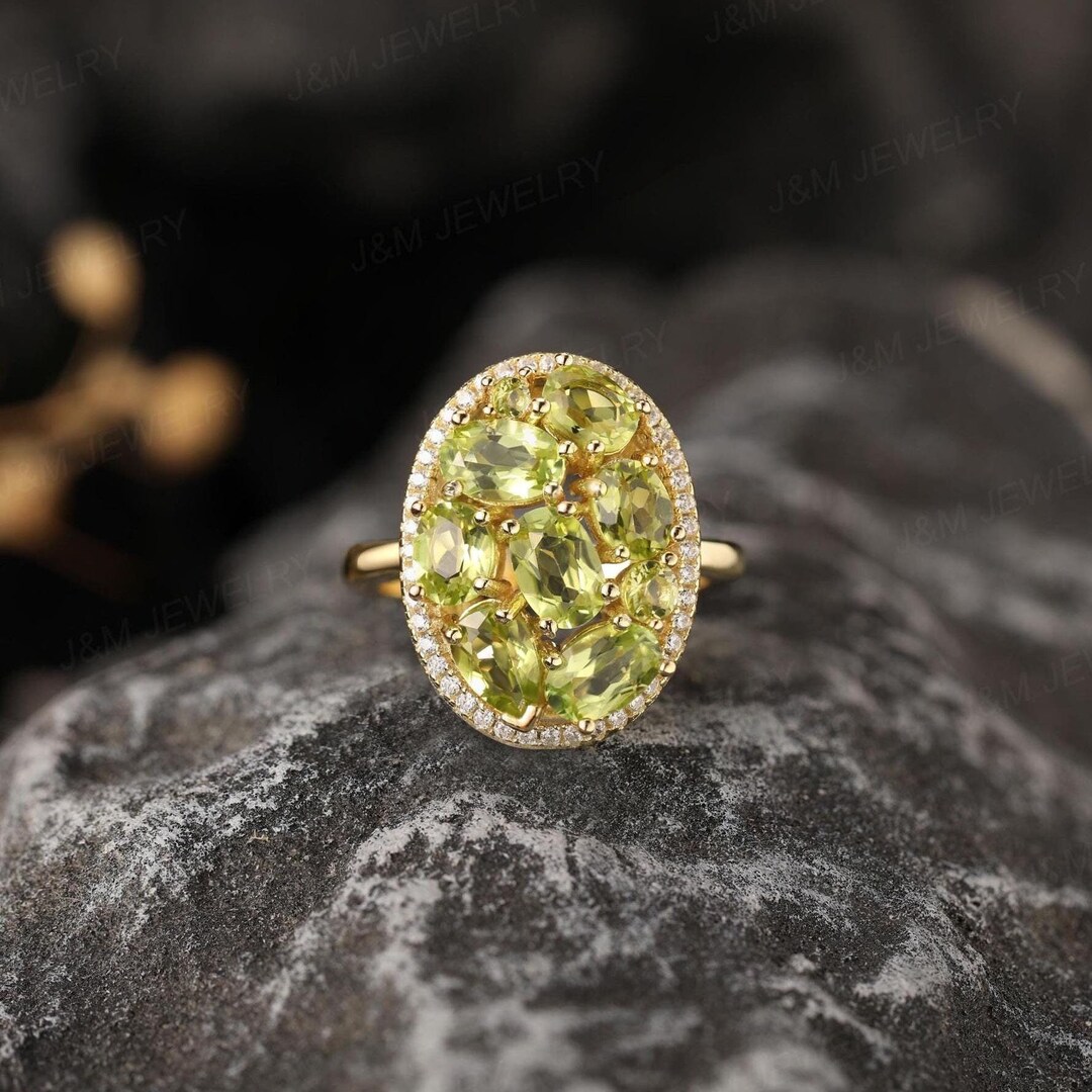 Natural Peridot Cluster Ring, Multi-stone Sterling Silver or Gold - Etsy