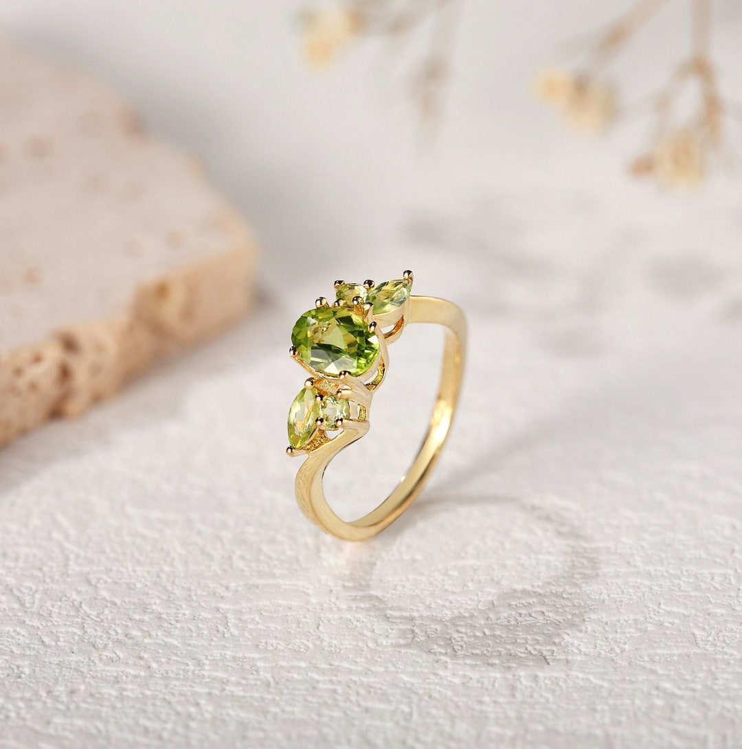 Peridot Statement Ring, Natural Peridot Promise Ring, Unique Gold ...