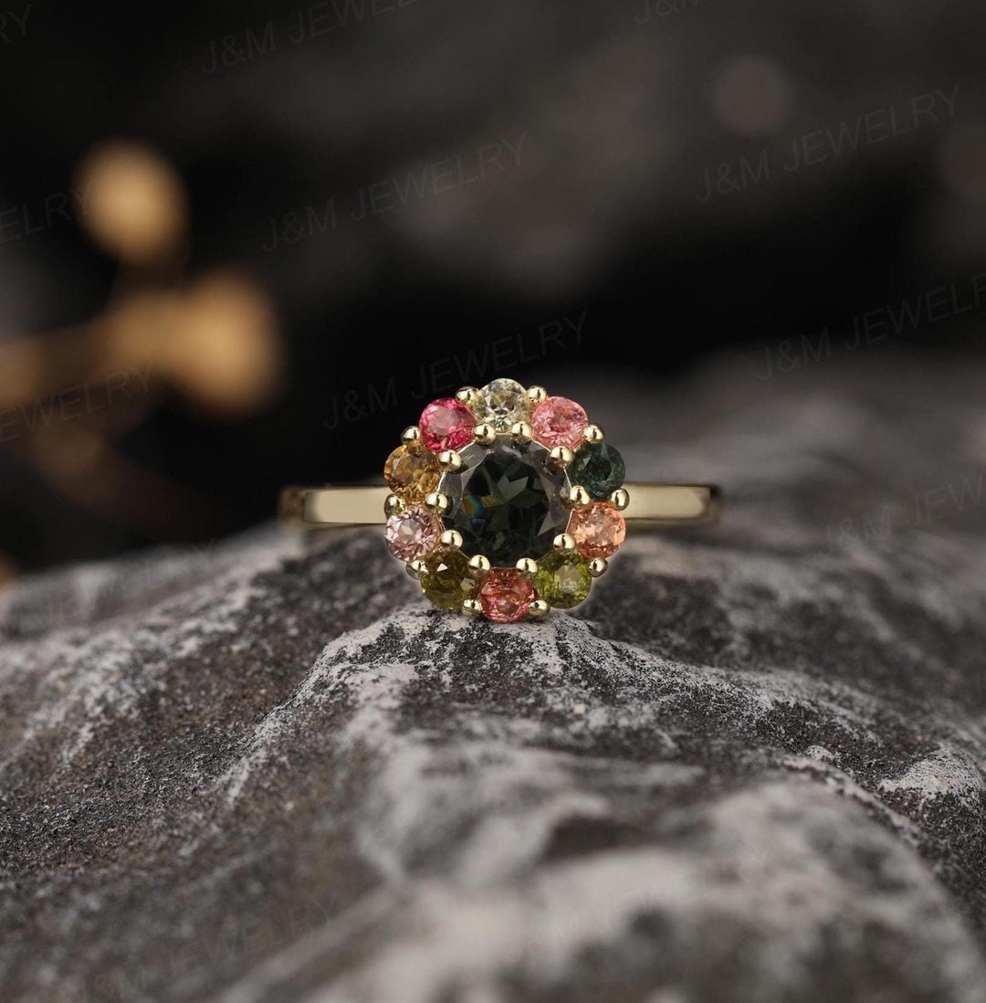 Nature Inspired Tourmaline Ring, Multi-colored Tourmaline Statement ...