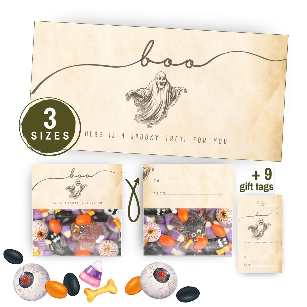 Vintage Ghost Treat Bag Toppers Printable Halloween Goodie Bag Boo ...