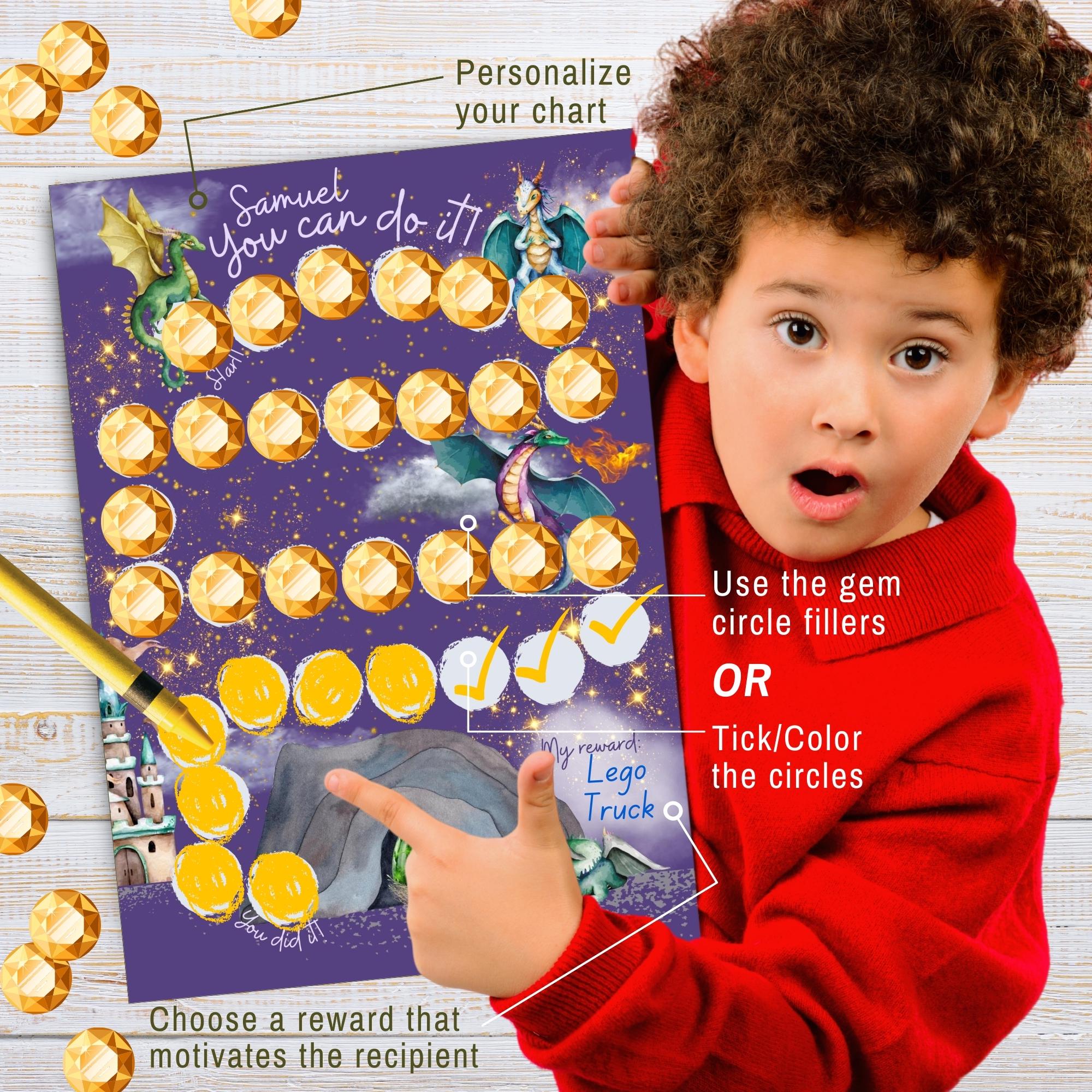 Dragon Reward Chart for Kids, Printable Behavior Tasks Chore Goal Sheet ...