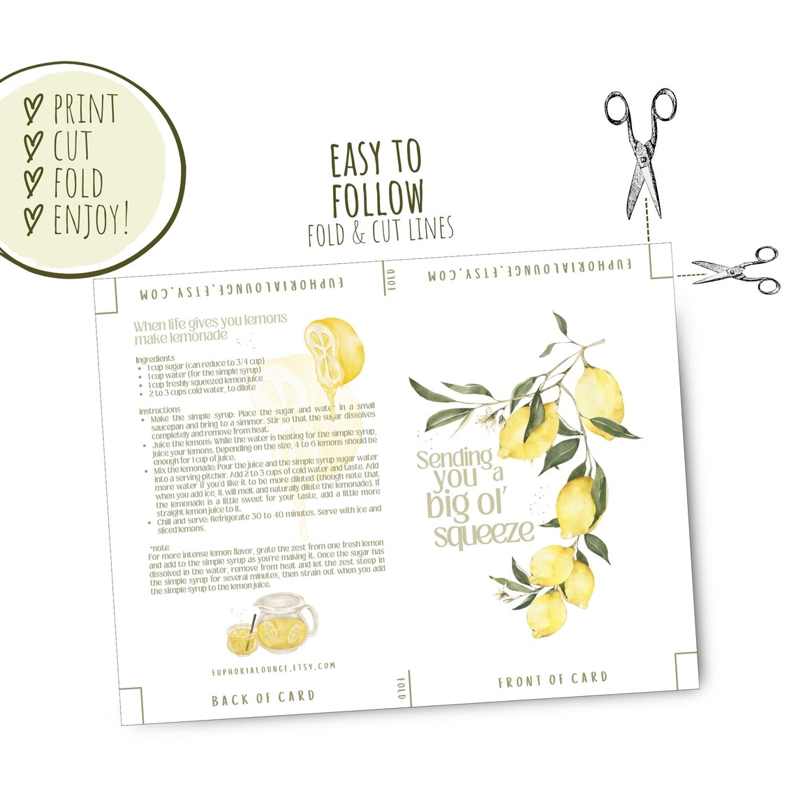 Sending You a Big Squeeze Printable Card, Lemon Pun Friendship Card ...