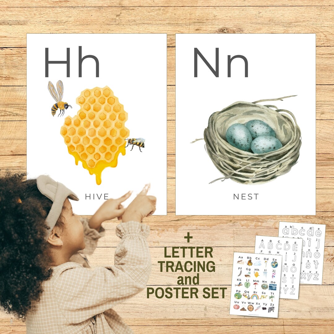 Alphabet Posters Large Format for Classroom Use, Watercolor Nature ...