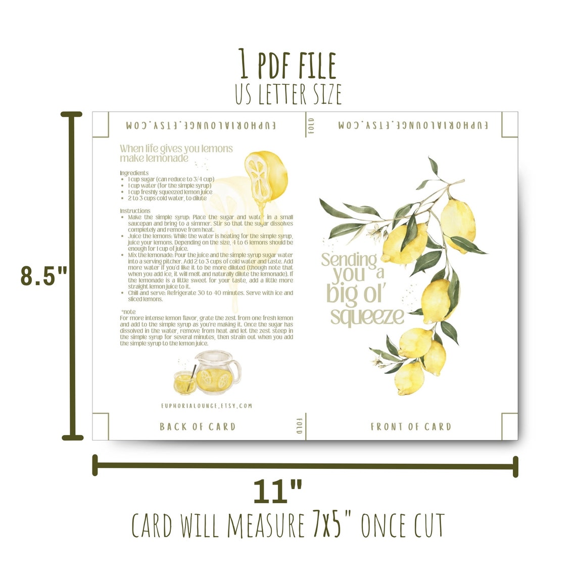 Sending You a Big Squeeze Printable Card, Lemon Pun Friendship Card ...