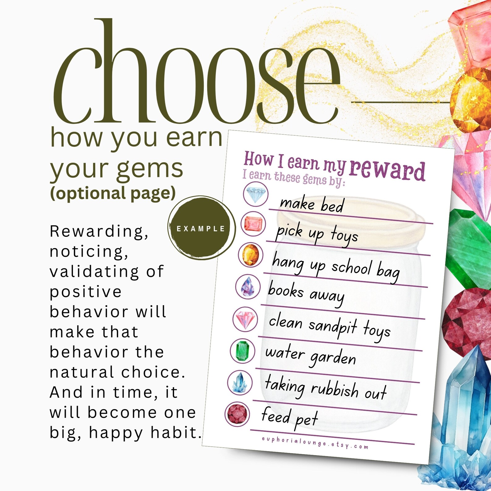 Gem Jar Printable Reward Chart for Kids Students, Motivational Positive ...