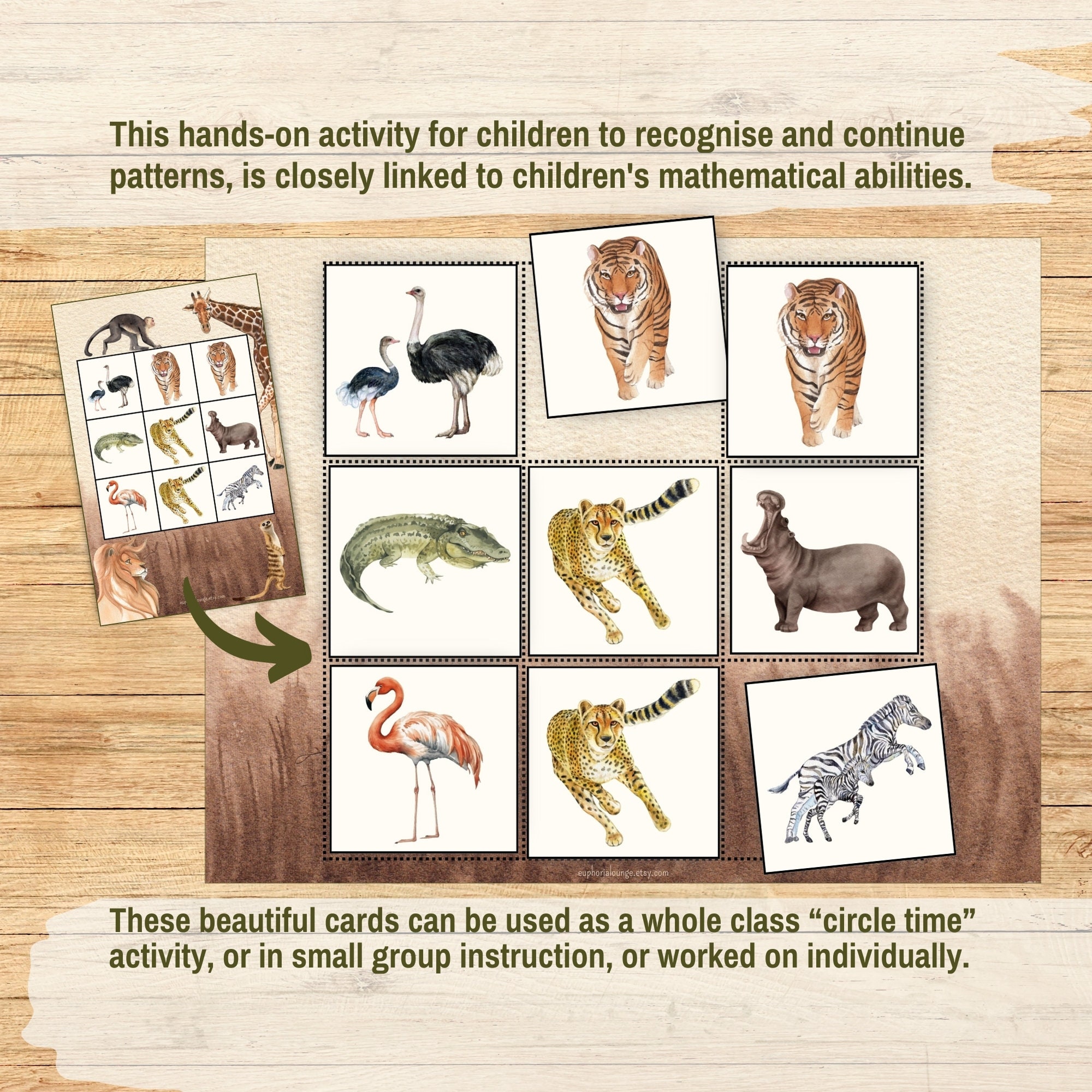 Safari Life Pattern Activity Sorting Picture Cards, Copy the Sequence ...