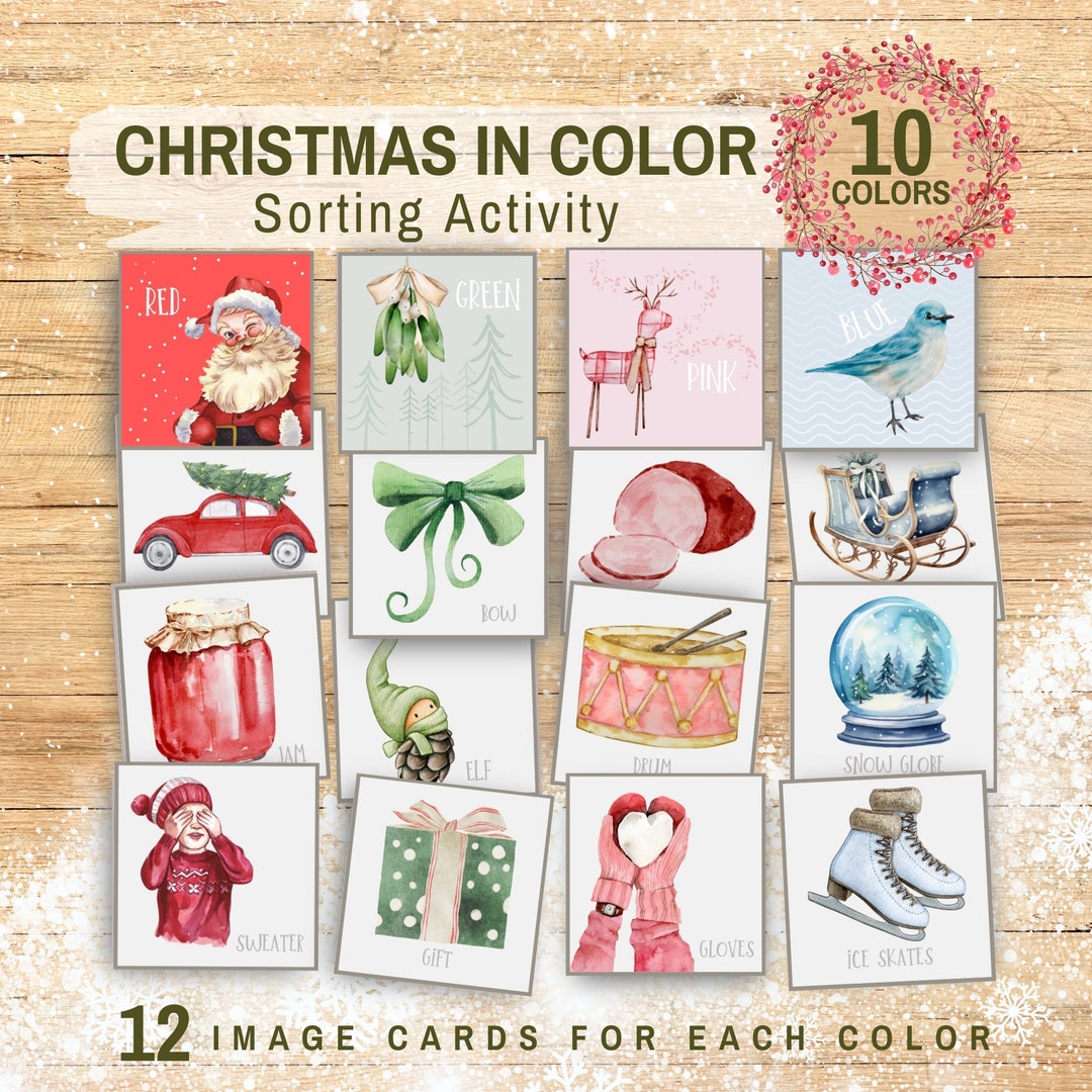 Christmas Color Sorting Printable Cards Xmas Learning Color Matching ...