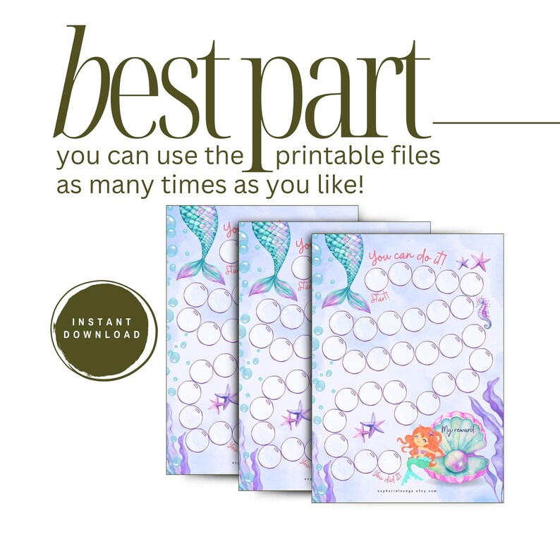 Mermaid Reward Chart for Child, Printable Goal Chore Tasks Progress Tracker, Toddler Potty ...