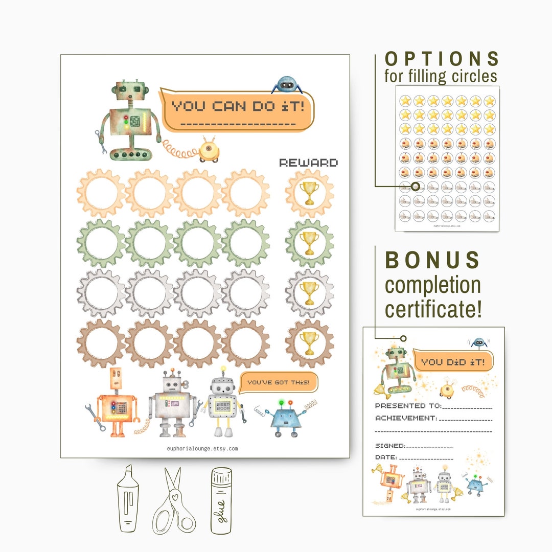 Robot Reward Chart Printable for Kids With Fillable Options, Behavior ...
