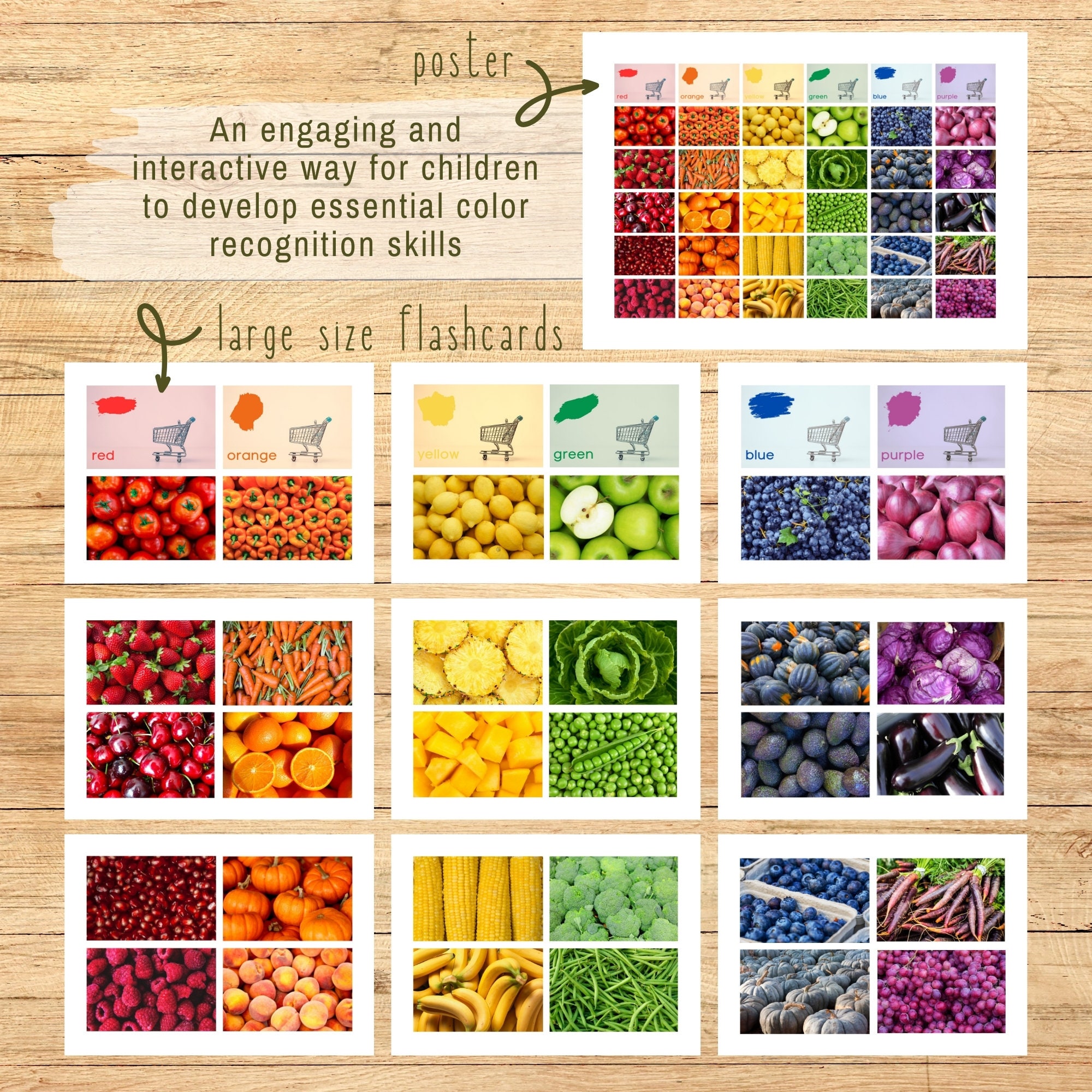 Produce Color Sorting Printable Cards Fruit & Vegetables Harvest Poster ...