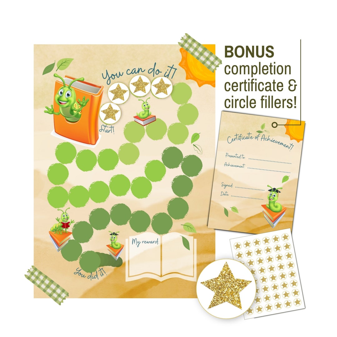 Bookworm Reward Chart for Kids, Behavior Chart Printable Chore Read ...