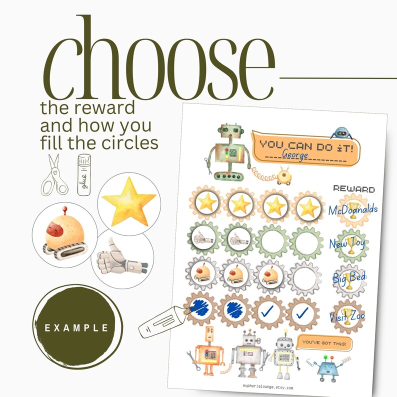 Robot Reward Chart Printable for Kids With Fillable Options, Behavior ...