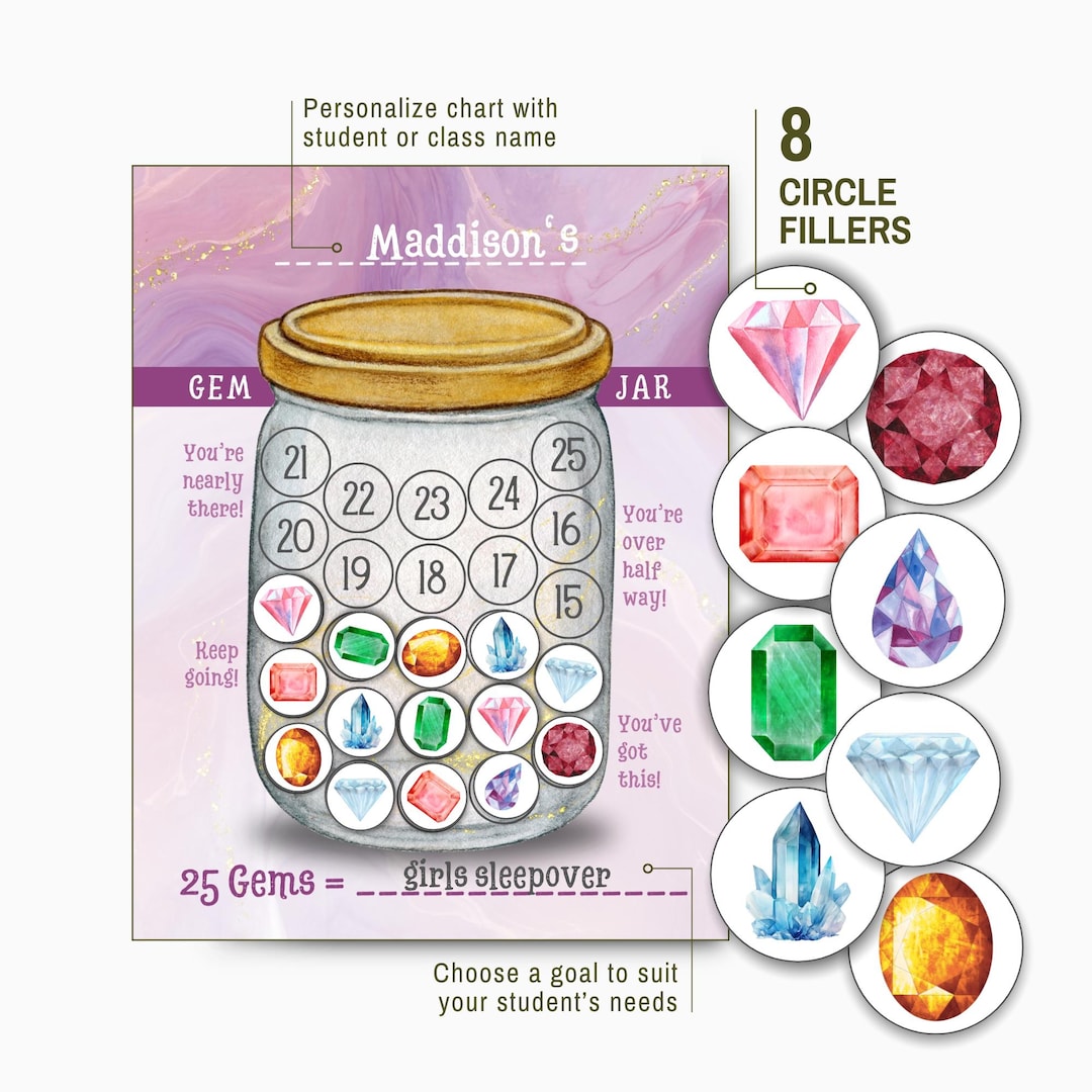 Gem Jar Printable Reward Chart for Kids, Motivational Positive Behavior ...