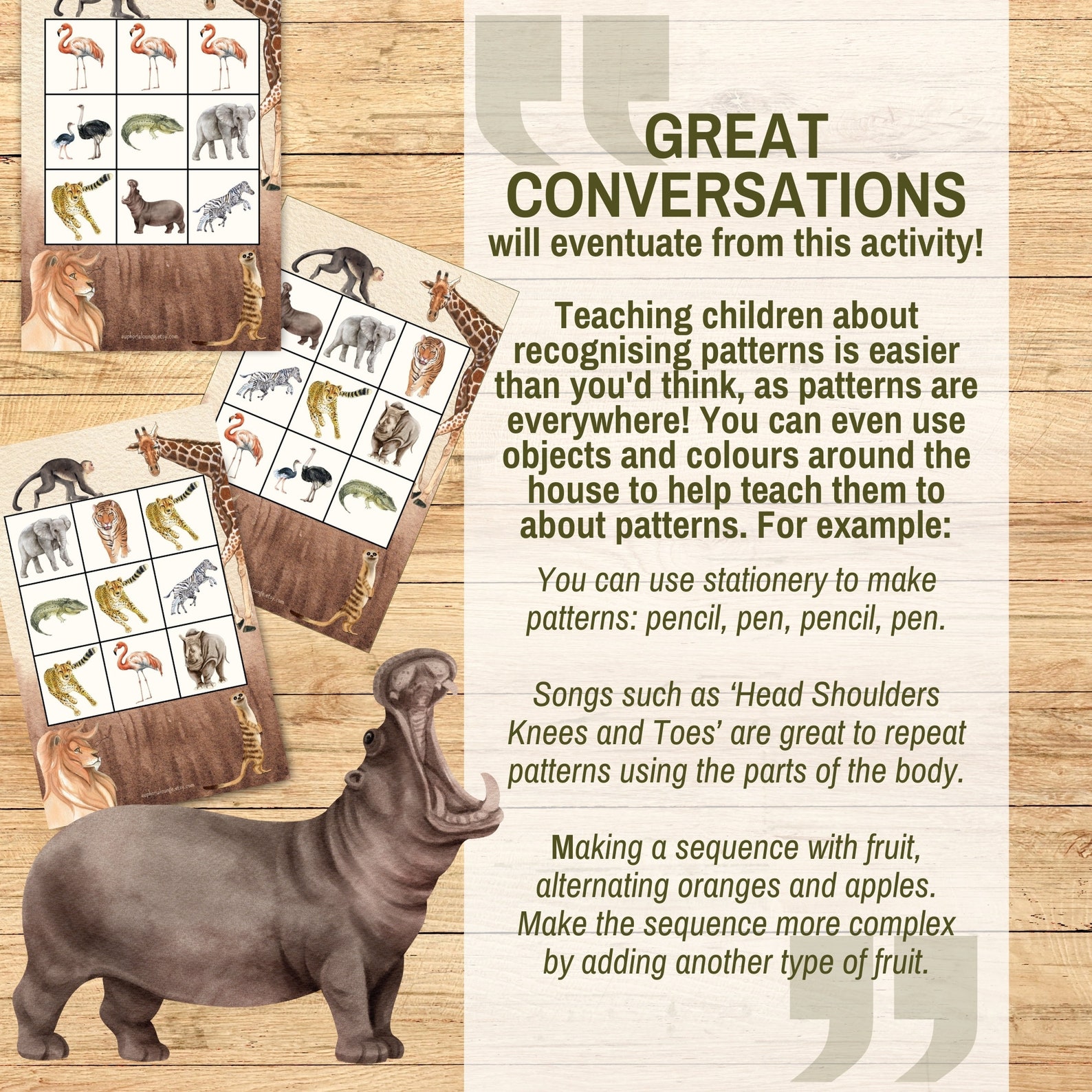 Safari Life Pattern Activity Sorting Picture Card Montessori Resource ...