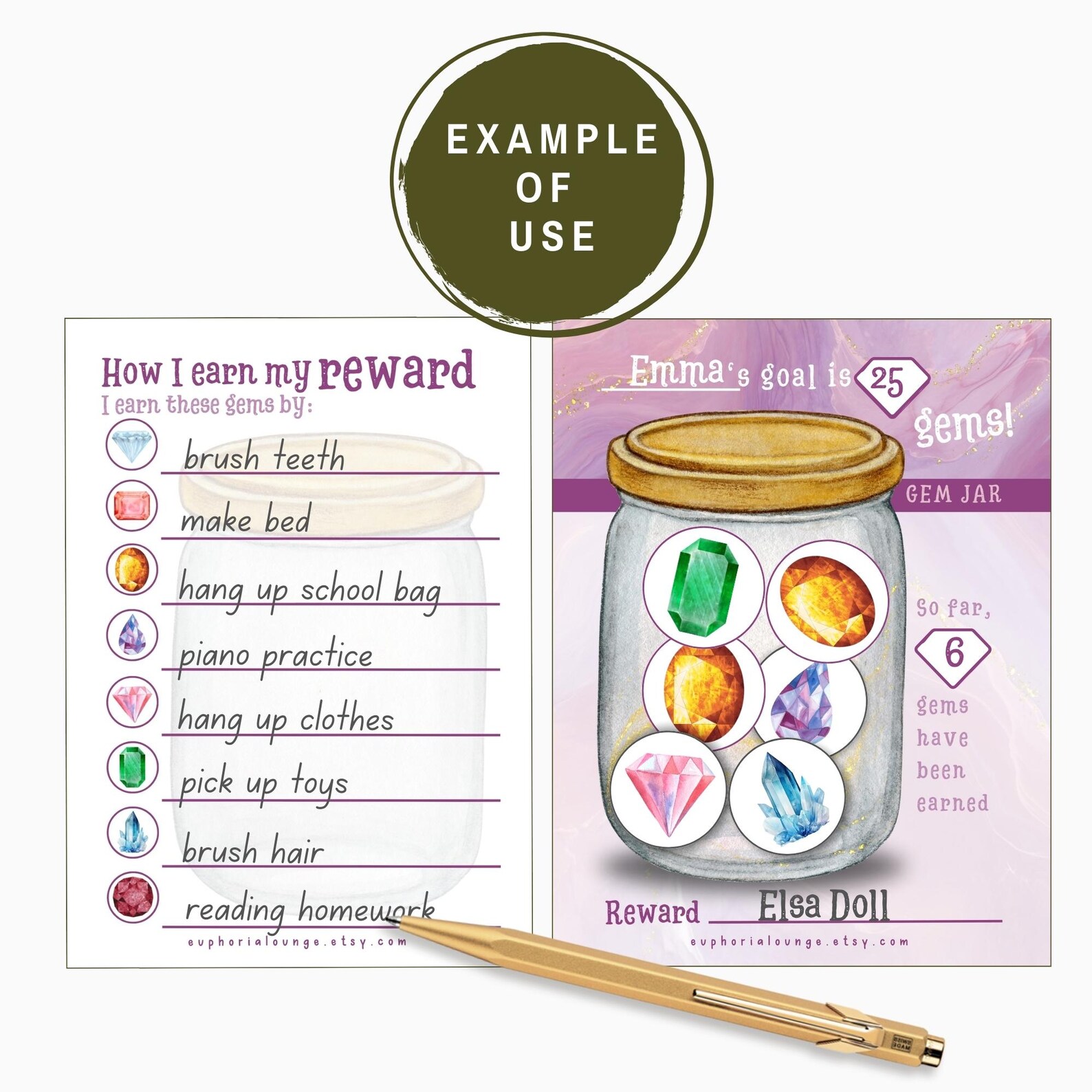 Gem Jar Printable Reward Chart for Kids Students, Motivational Positive ...