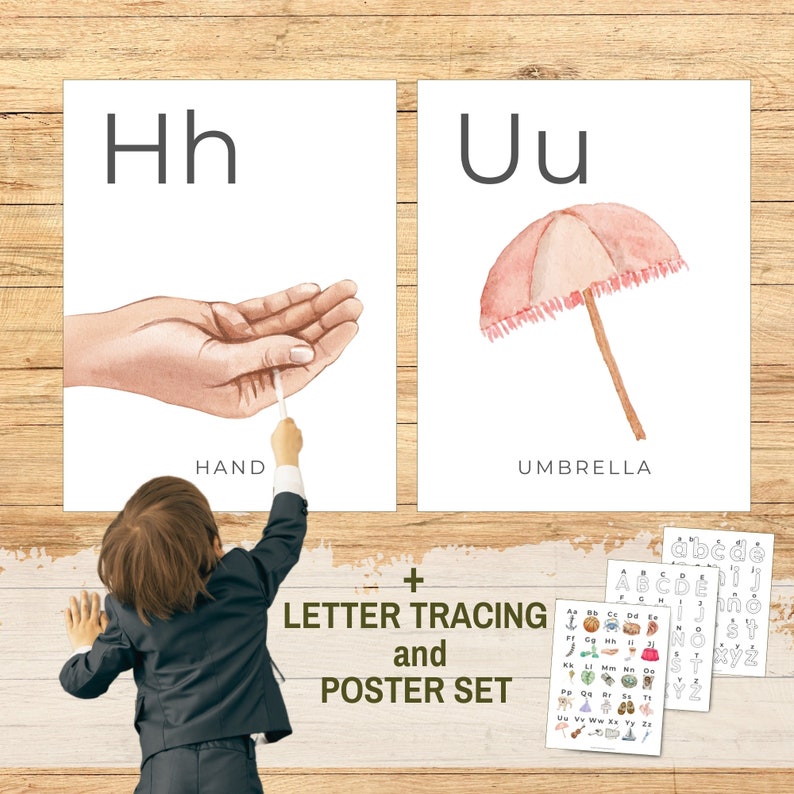 Alphabet Posters Large Format for Classroom Use, Watercolor ABC Prints ...