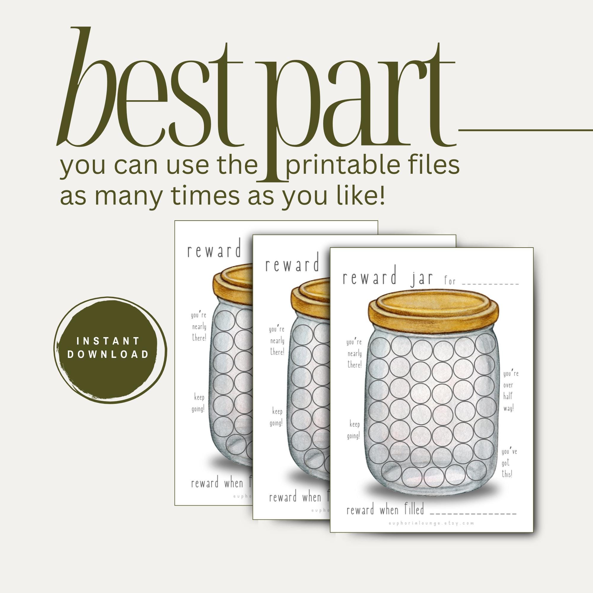 Reward Jar Printable Chart for Kids or Adults With Fillable Options ...