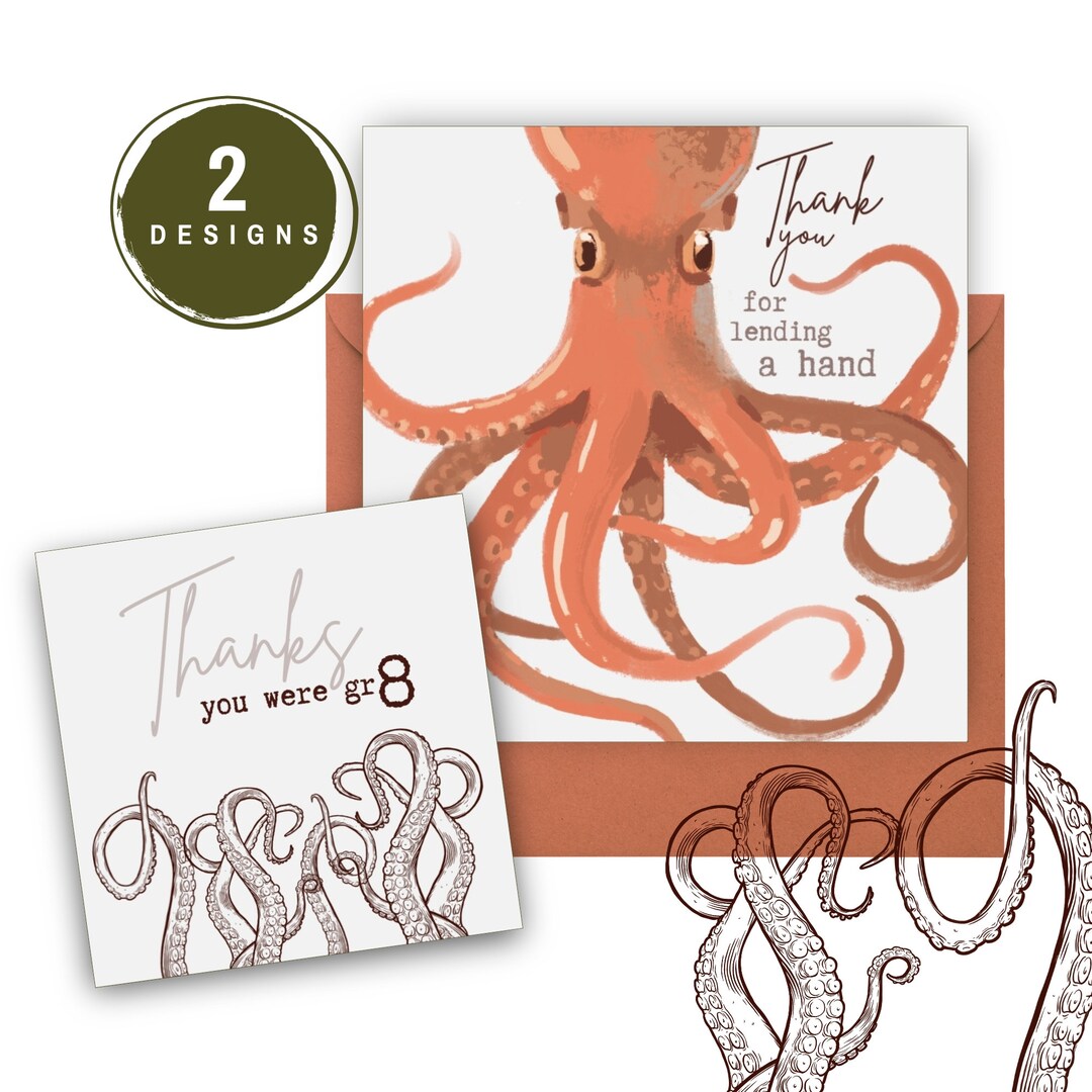 Thank You for Lending A Hand Octopus Printable Cards Volunteers ...