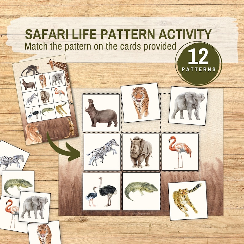 Safari Life Pattern Activity Sorting Picture Card Montessori Resource ...