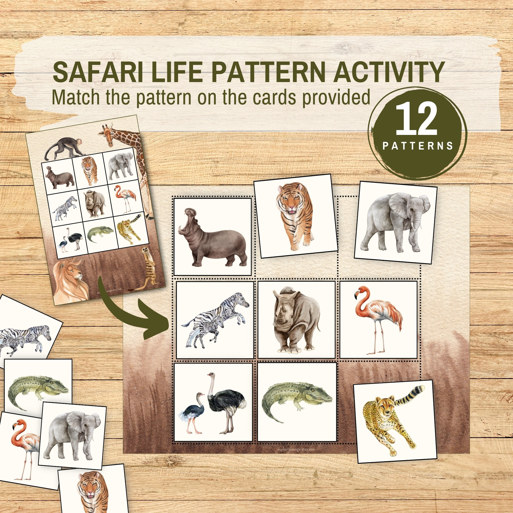 Safari Life Pattern Activity Sorting Picture Cards, Copy the Sequence ...