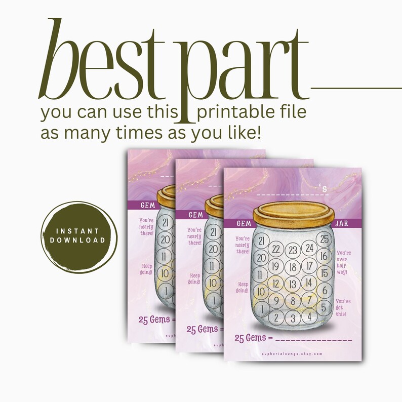 Gem Jar Printable Reward Chart for Kids Students, Motivational Positive ...