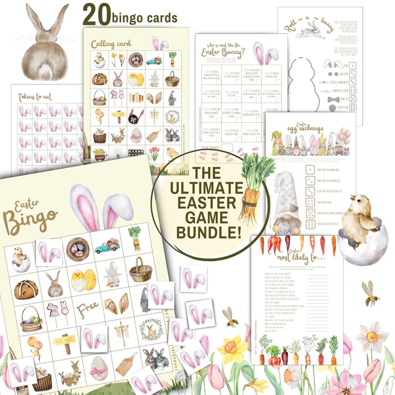 Fun Easter Bingo Game Bundle Printable Easter Party Games Adults Family ...