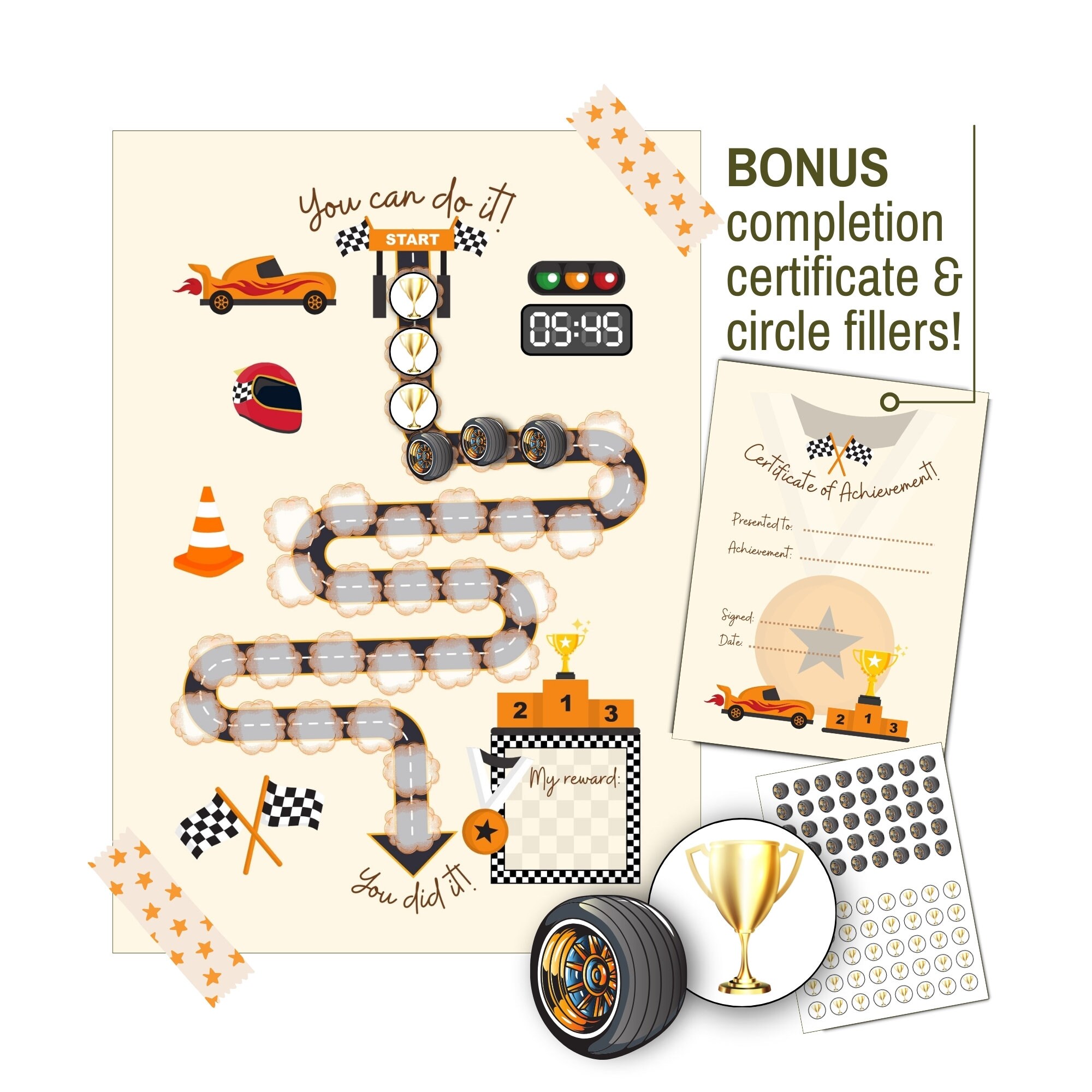 Racing Car Reward Chart for Kids, Behavior Chart Printable Chore Task ...