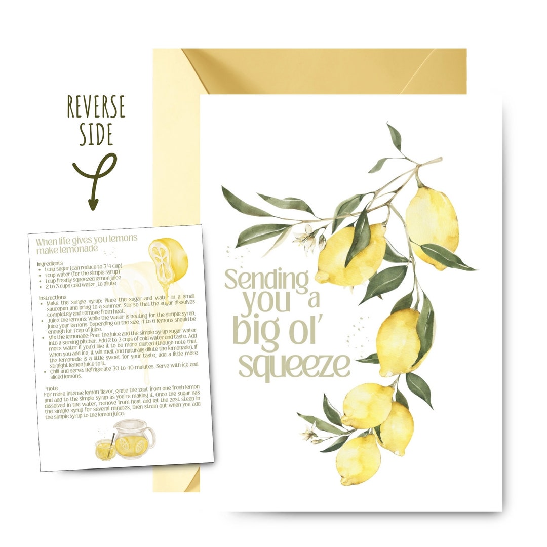 Sending You a Big Squeeze Printable Card, Lemon Pun Friendship Card ...