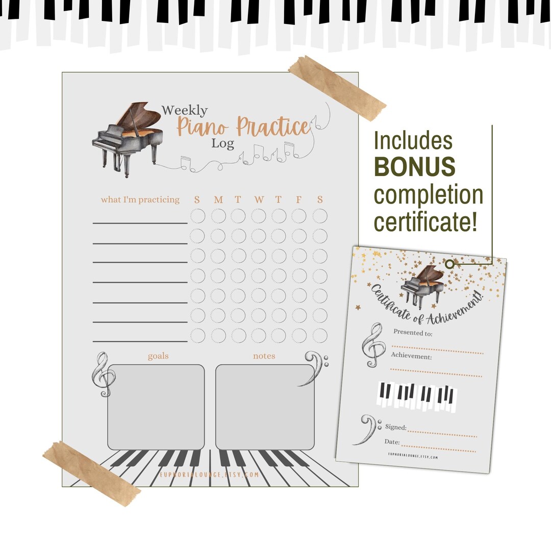 Weekly Piano Practice Log Printable, Music Practice Chart for Students ...