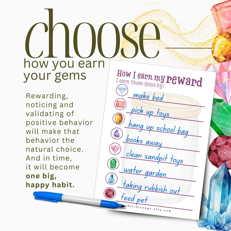 Gem Jar Printable Reward Chart for Kids Students, Motivational Positive ...