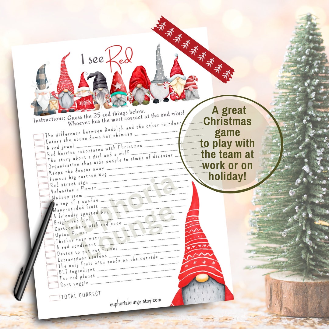 Fun Christmas Game All Things Red Printable End of Year Party Office ...
