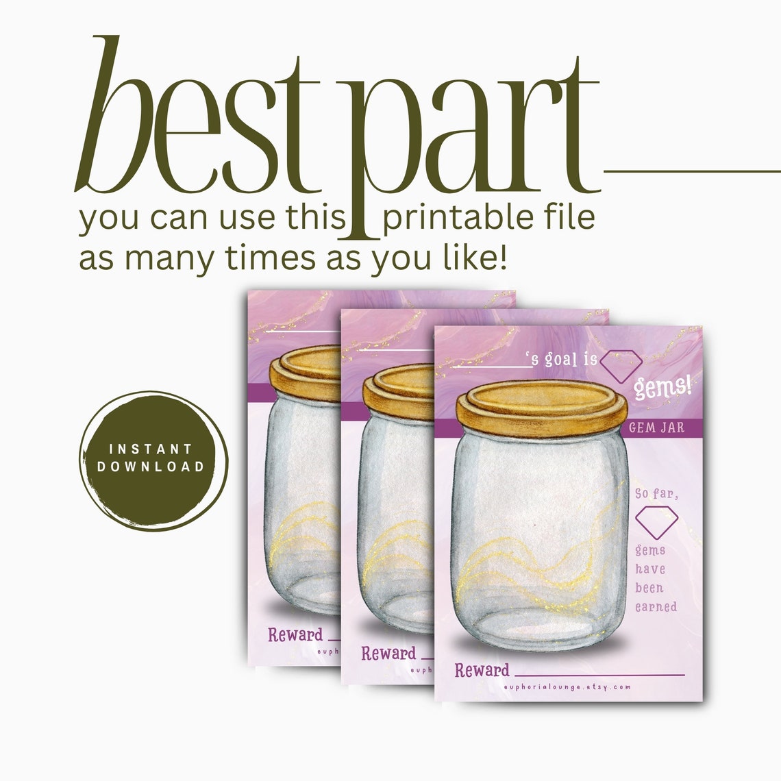 Gem Jar Printable Reward Chart for Kids Students, Motivational Positive ...