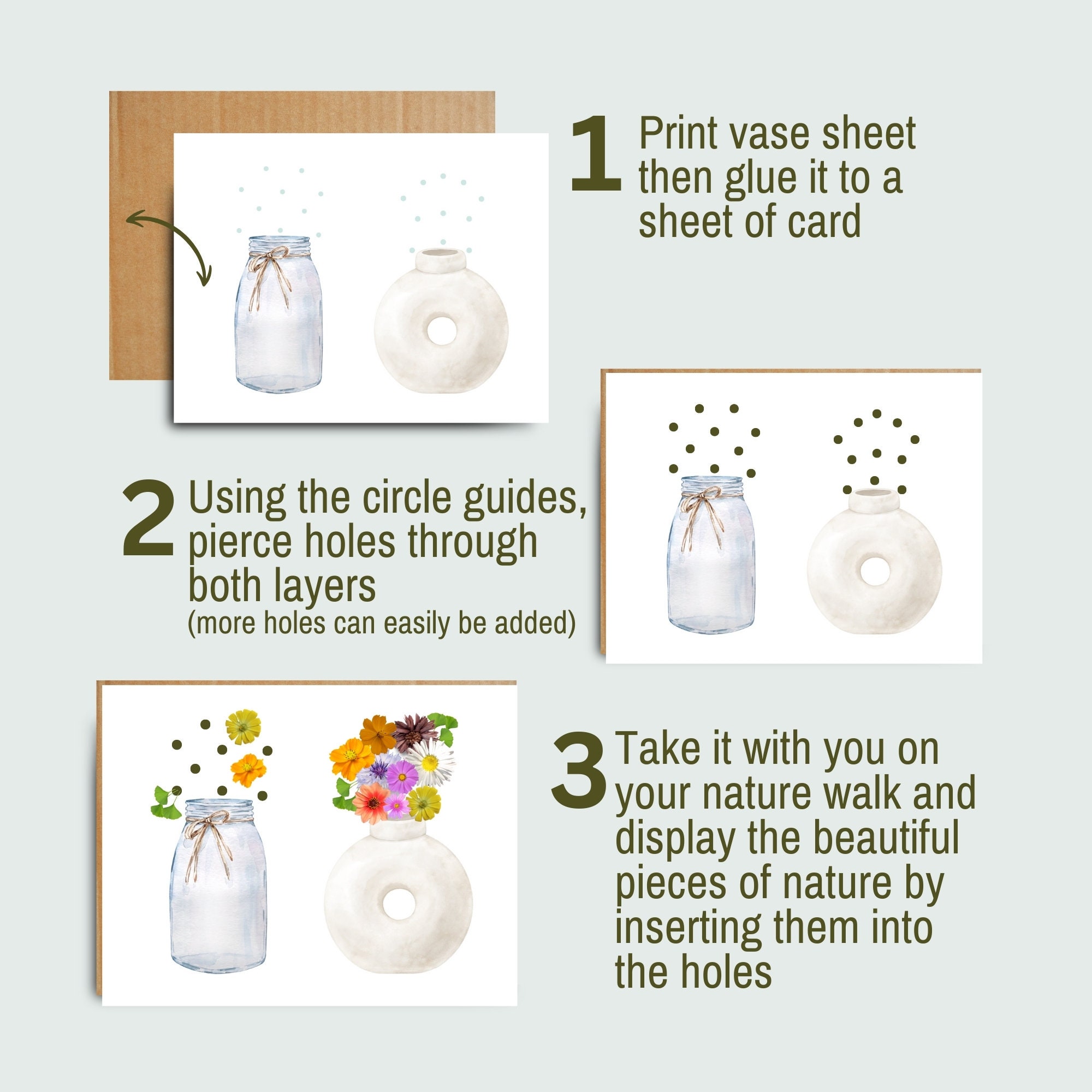 Nature Walk Bouquet Vases DIY Printable Craft Flower Activity, Outdoor ...