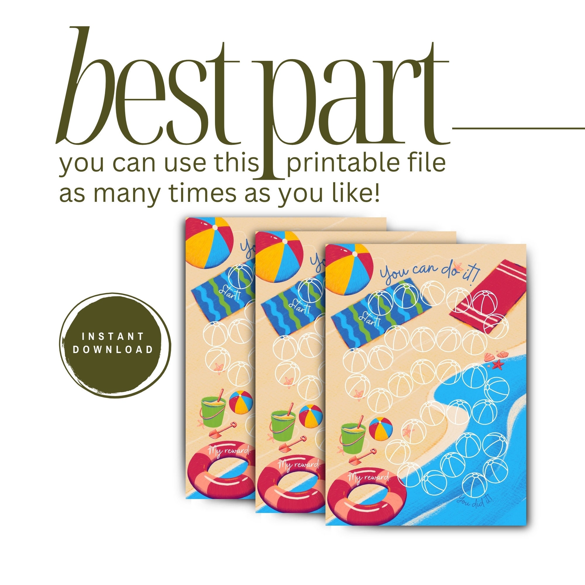 Beach Reward Chart for Kids, Behavior Chart Printable Chore Tasks Chart ...