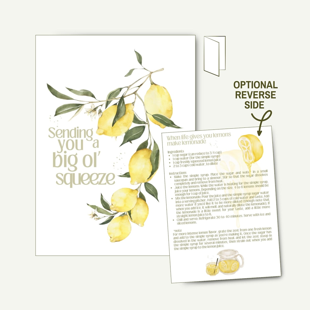 Sending You a Big Squeeze Printable Card, Lemon Pun Friendship Sending ...