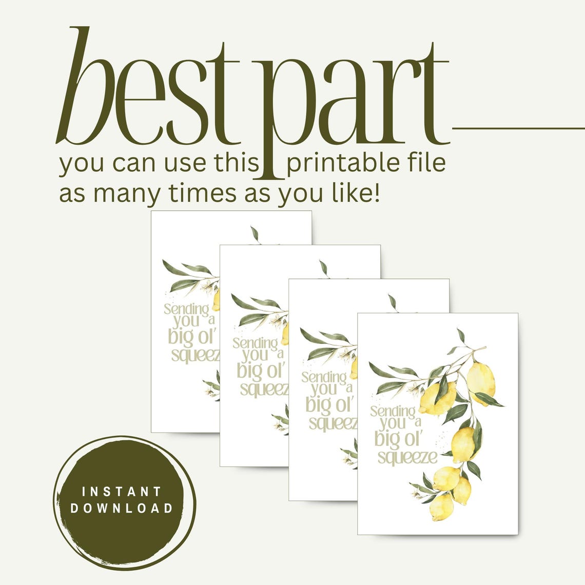 Sending You a Big Squeeze Printable Card, Lemon Pun Friendship Sending ...