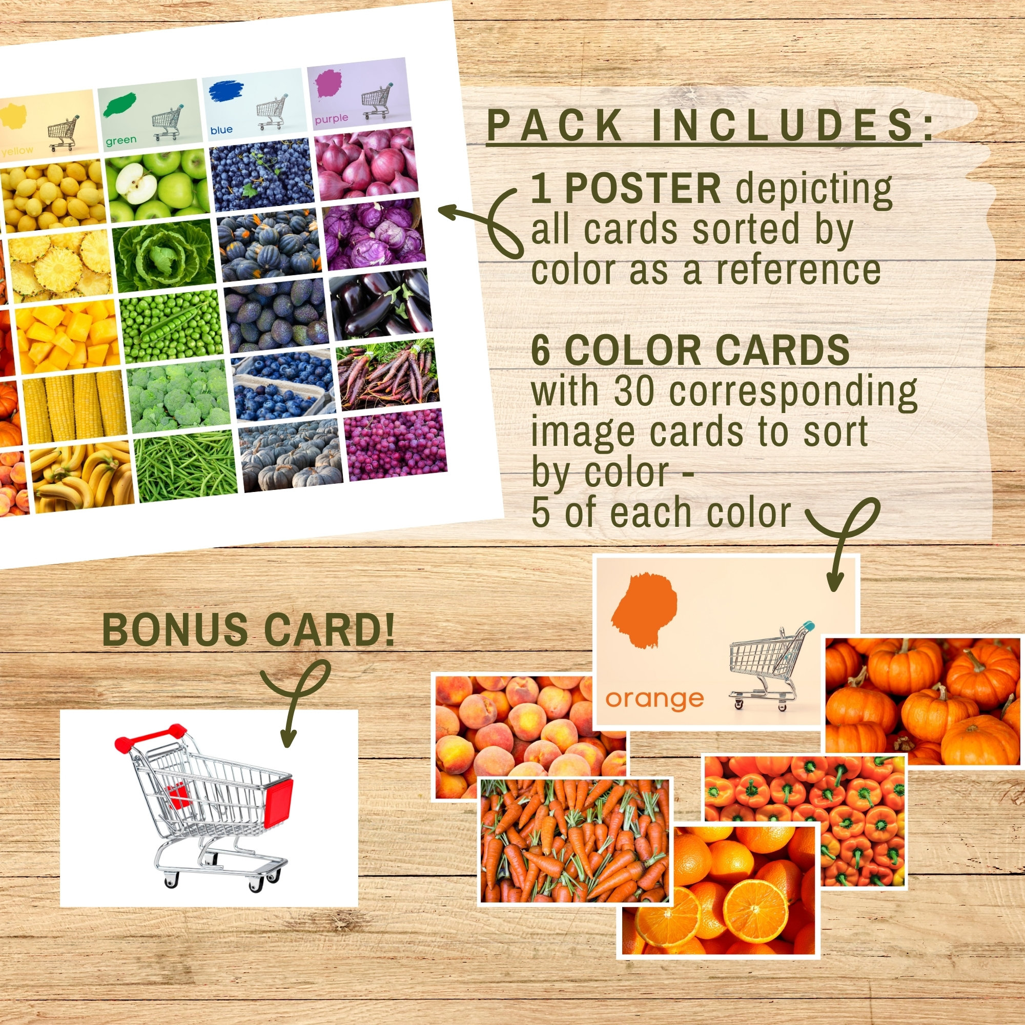 Produce Color Sorting Printable Cards Fruit & Vegetables Harvest Poster ...