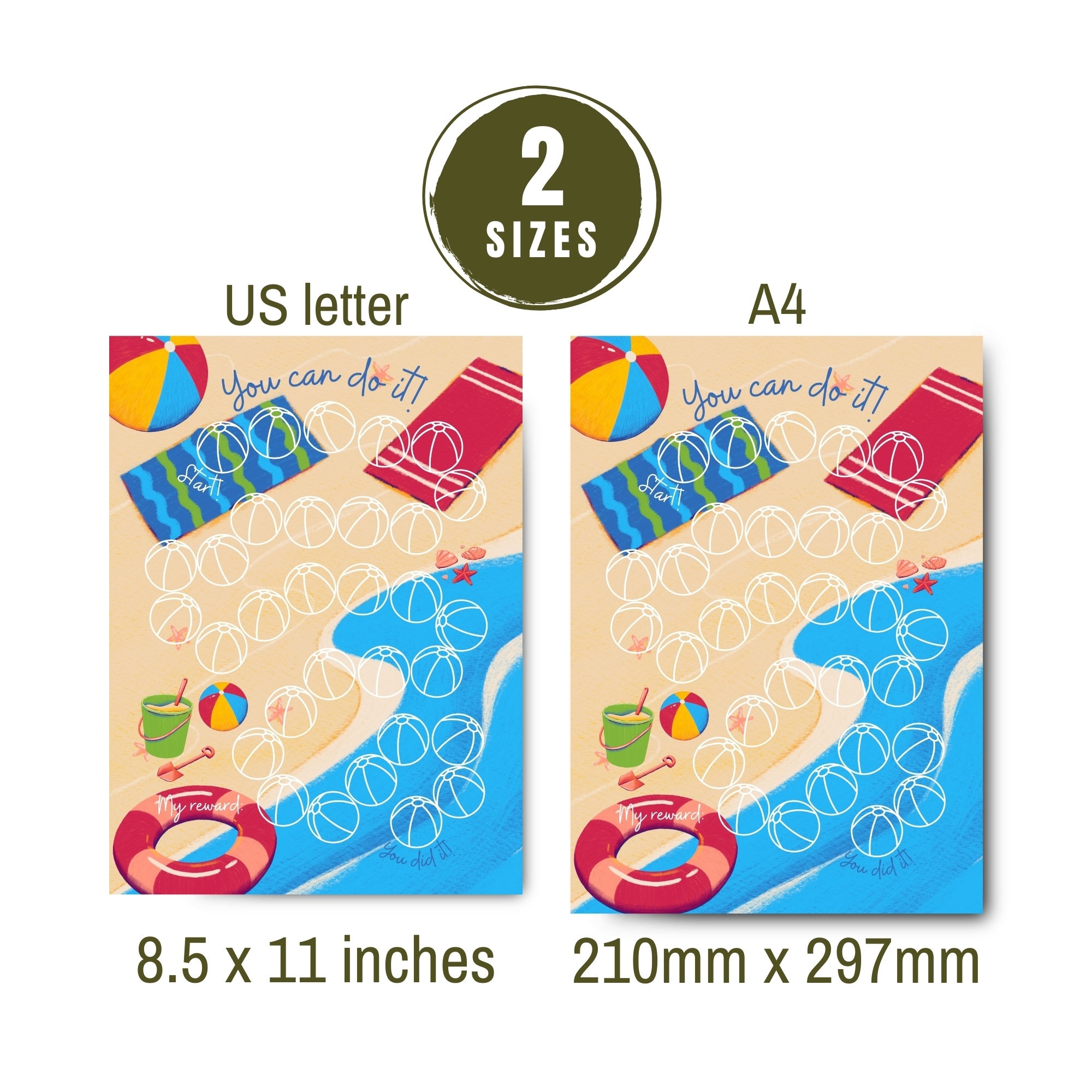 Beach Reward Chart for Kids, Behavior Chart Printable Chore Tasks Chart ...