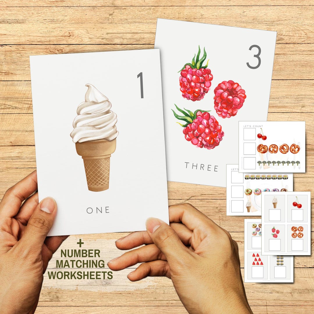 Watercolor Food Number Cards 1-10, Prek Counting Flashcards, Numeracy ...