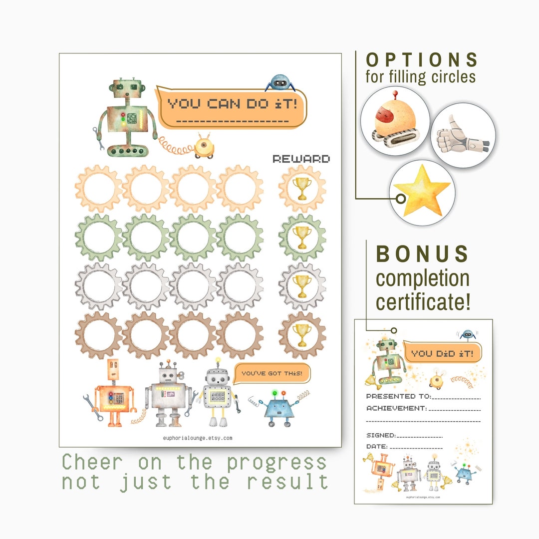 Robot Reward Chart Printable for Kids With Fillable Options, Behavior ...