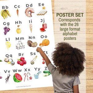 Alphabet Posters Large Format for Classroom Use, Watercolor Food Prints ...