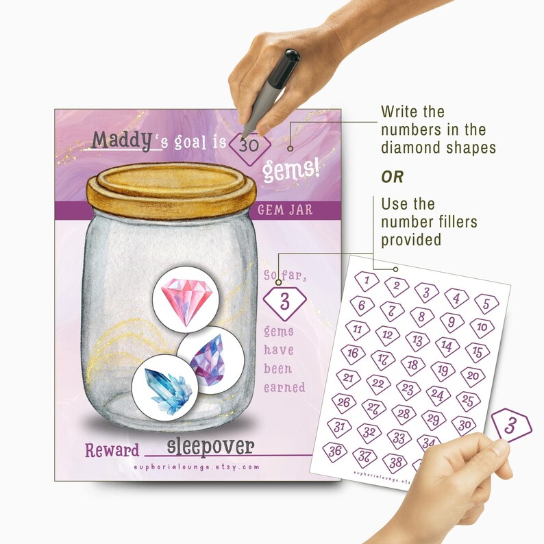 Gem Jar Printable Reward Chart for Kids Students, Motivational Positive ...