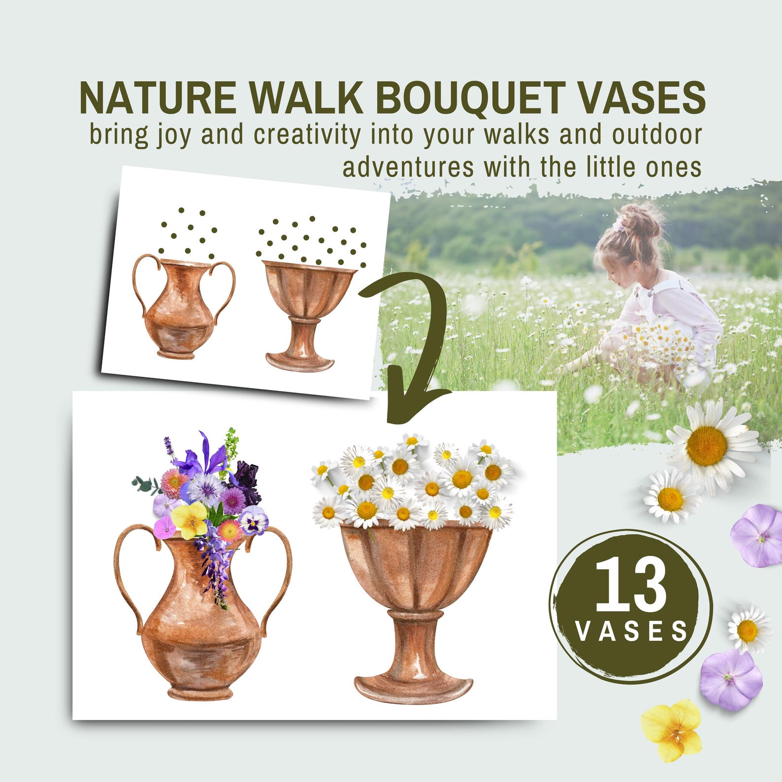 Nature Walk Bouquet Vases DIY Printable Craft Flower Activity, Outdoor ...