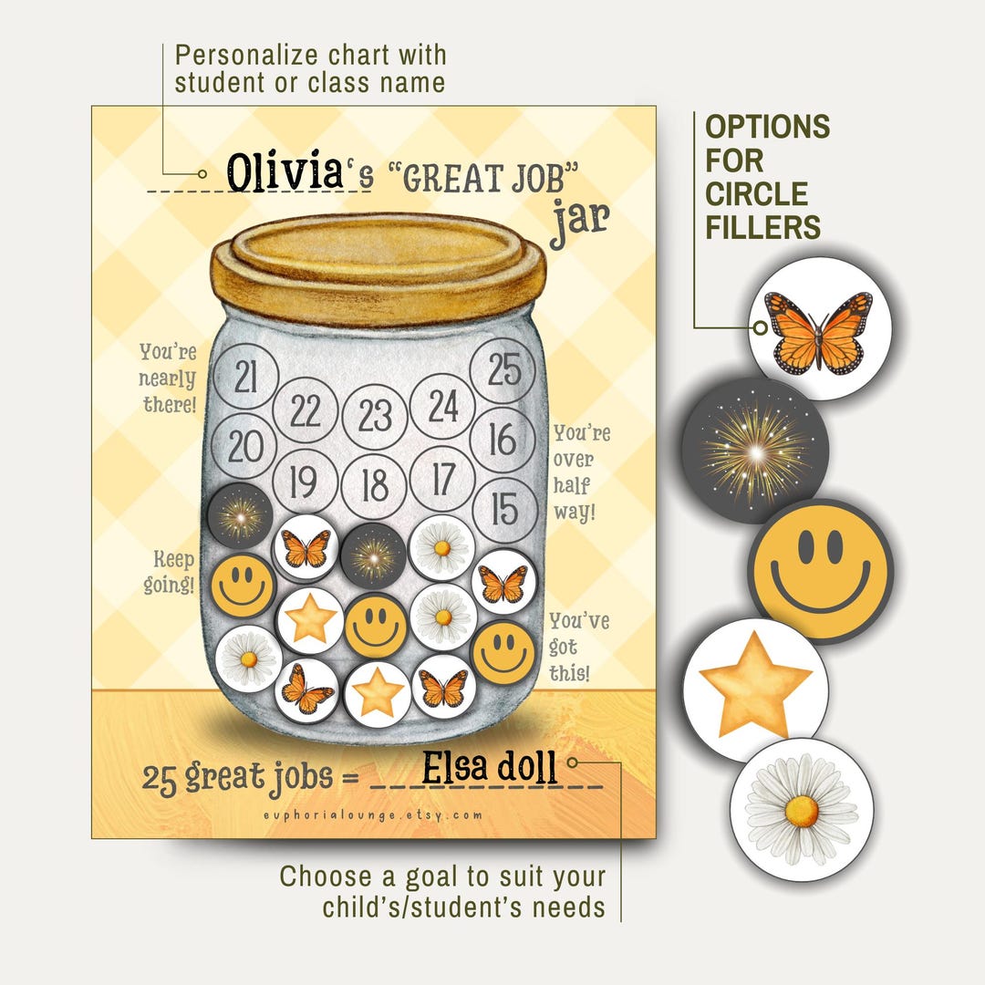 Great Job Jar Reward Chart Printable for Kids Students Class Reward ...