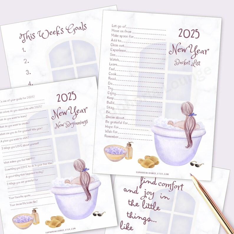 2025 Bucket List Printable Journal Prompts Weekly Goal Lists Girly New ...